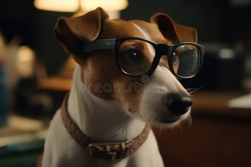 Cute Dog Working at Home Office on Computer Stock Illustration ...