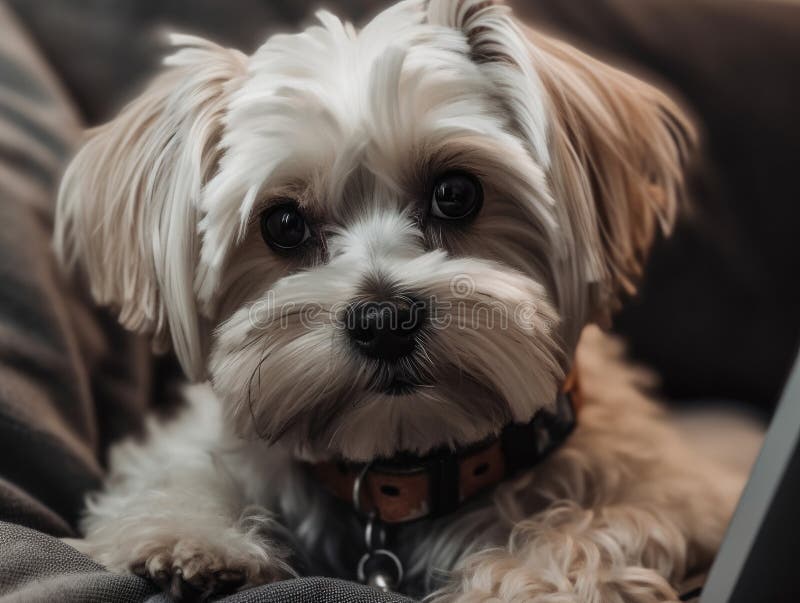 Cute Dog Working at Home Office on Computer Stock Illustration ...