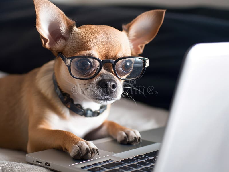 Cute Dog Working at Home Office on Computer Stock Illustration ...