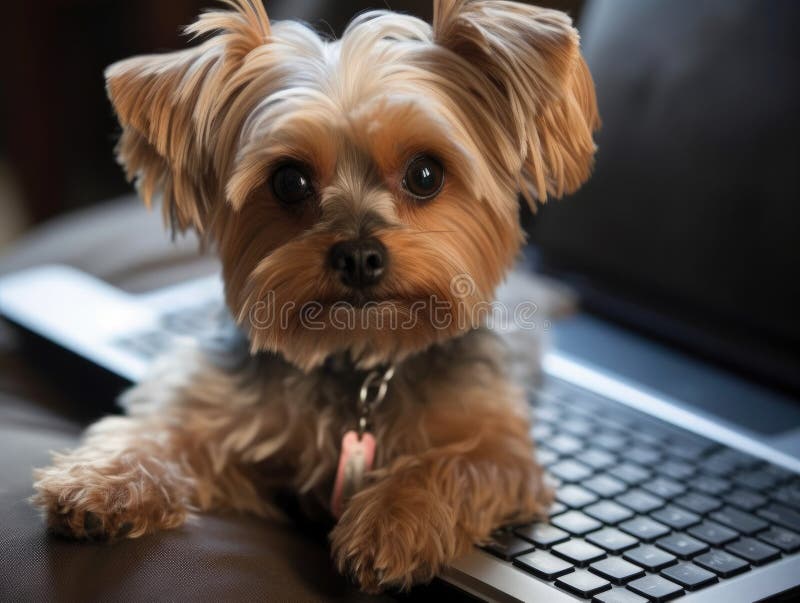 Cute Dog Working at Home Office on Computer Stock Illustration ...