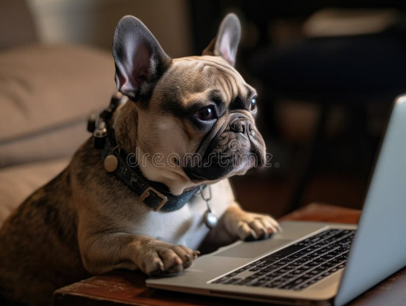 Cute Dog Working at Home Office on Computer Stock Illustration ...