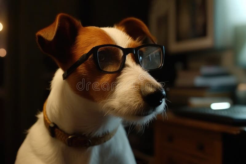 Cute Dog Working at Home Office on Computer Stock Illustration ...