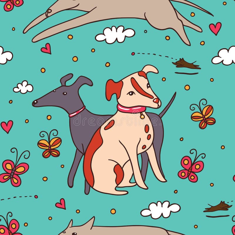 Cute Dogs Blue Seamless Pattern Stock Vector - Illustration of graphic ...