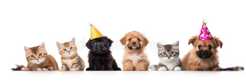 Cute Dogs and Cats on Birthday Banner Stock Illustration - Illustration ...
