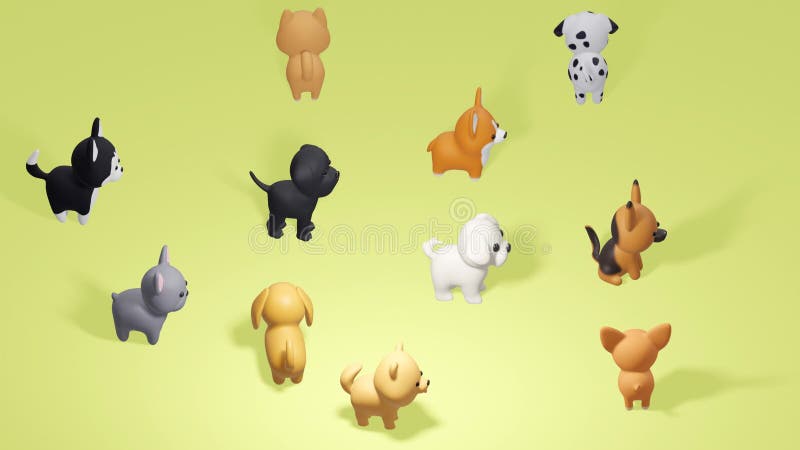 Cute Dogs of Different Breeds on Green Grass. Abstract Loop Animation ...