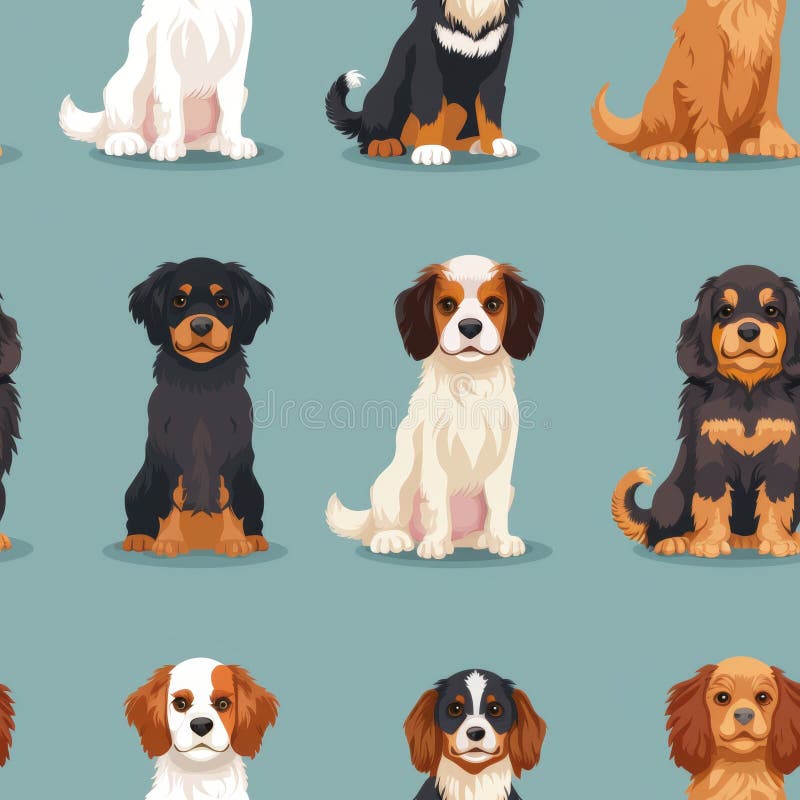 Cute Dogs of Different Breeds Sitting on a Pastel Blue Background, a ...