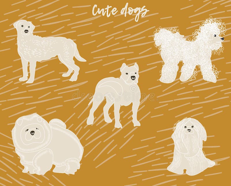 Cute Dogs in Texture Flat Style Stock Vector - Illustration of friend ...