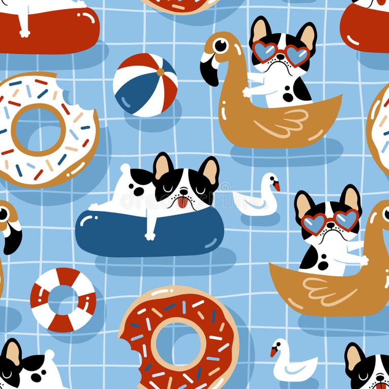 Cute Dogs with Pool Floats. Stock Illustration - Illustration of drawn ...