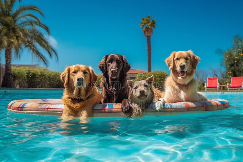 Cute Dogs at Pool Party Generative AI Stock Photo - Image of dogs ...