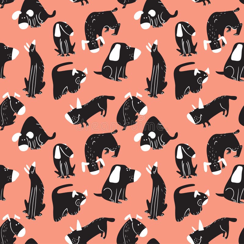 Cute Dogs Seamless Pattern. Background with Pets Character in Doodle ...