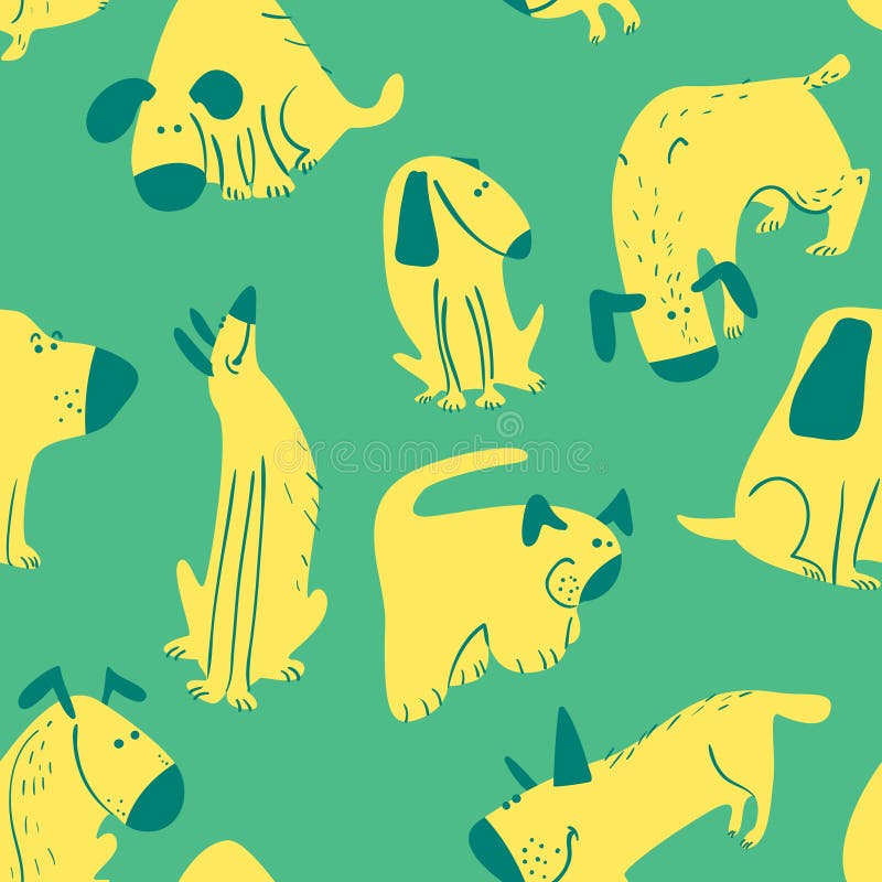 Cute Dogs Seamless Pattern. Background with Pets Character in Doodle ...