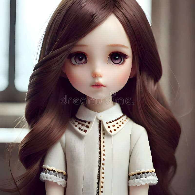 Cute Doll Looking at the Viewer - Ai Generated Image Stock Illustration ...