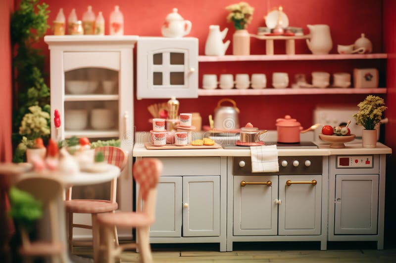 Cute Dollhouse Kitchen for Dolls Fantasy Background Stock Illustration ...