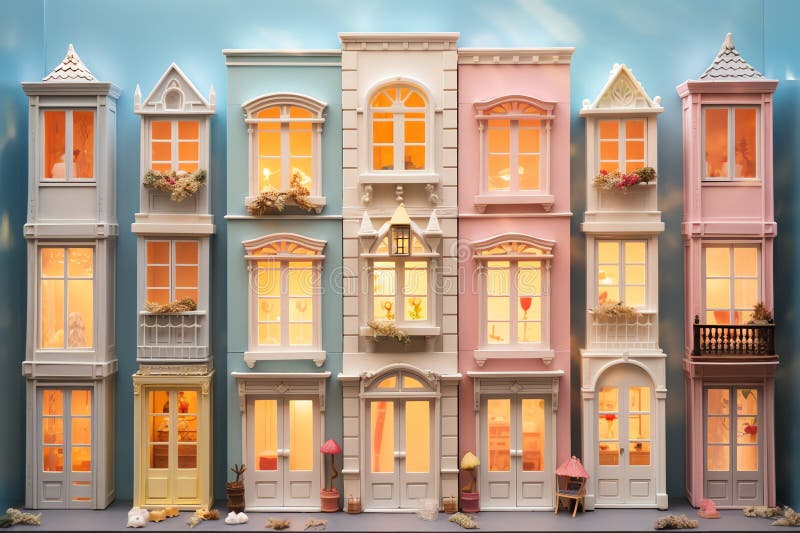 Cute Dollhouse Windows for Dolls Fantasy Background Stock Illustration ...