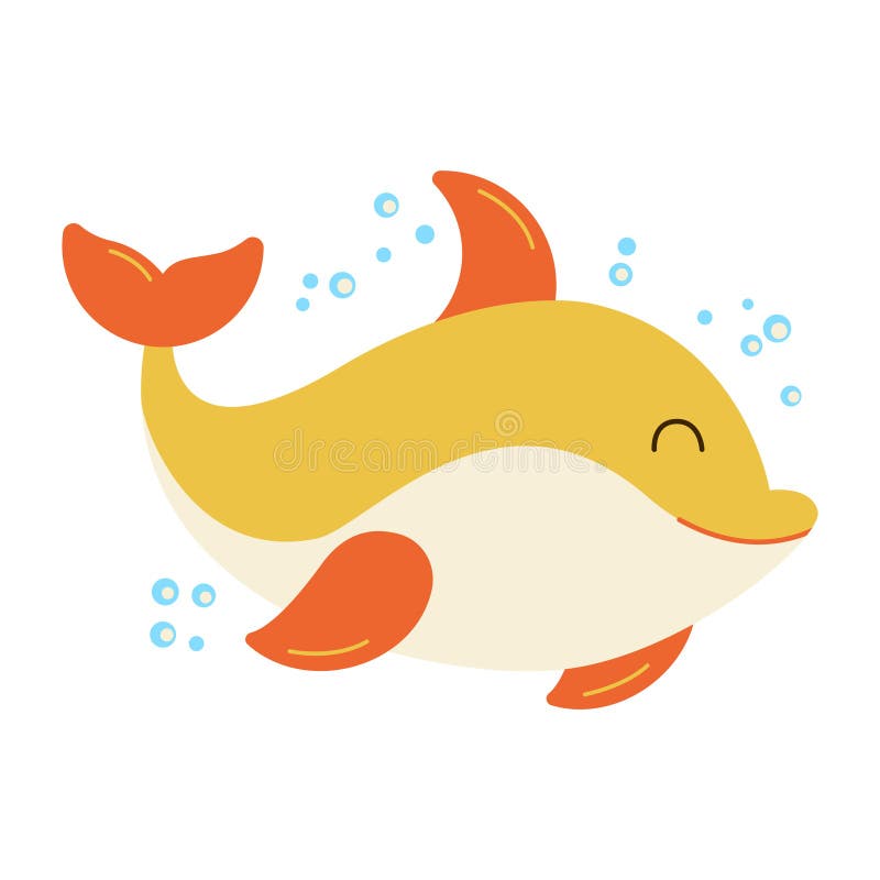 Cute Dolphin Cartoon Character Swimming in the Sea with Happy ...
