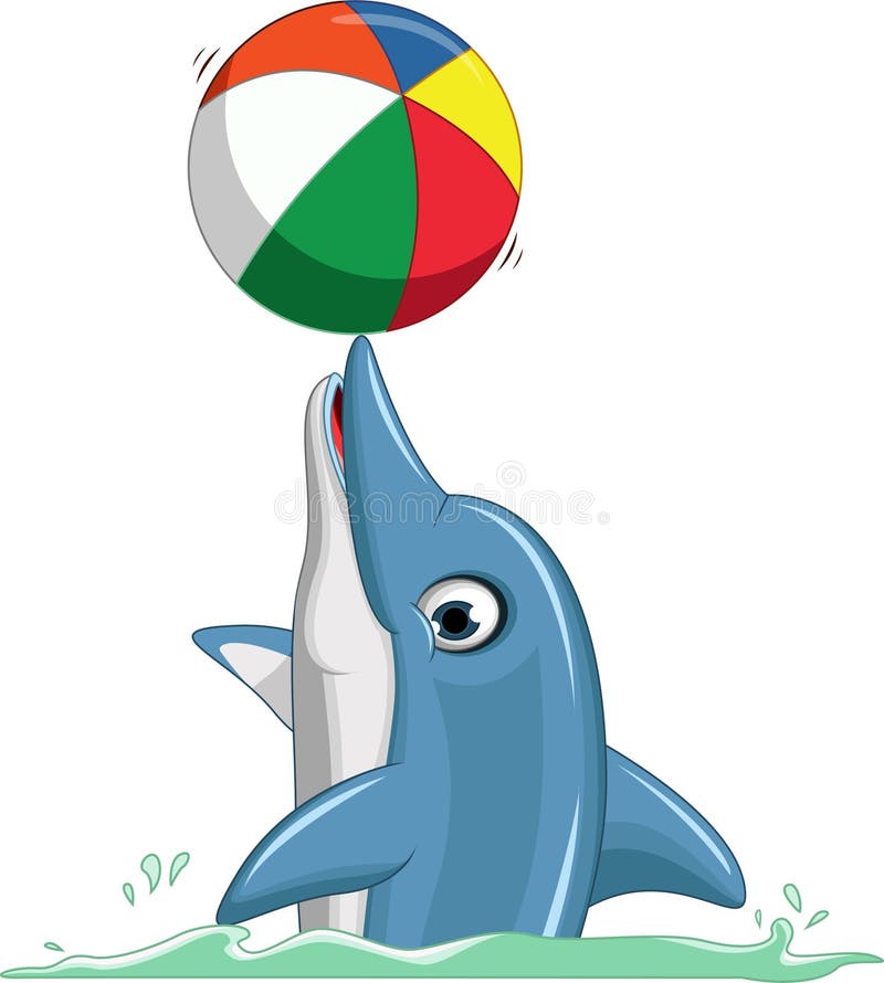 Cute Dolphin Cartoon Playing Ball Stock Illustration - Illustration of ...