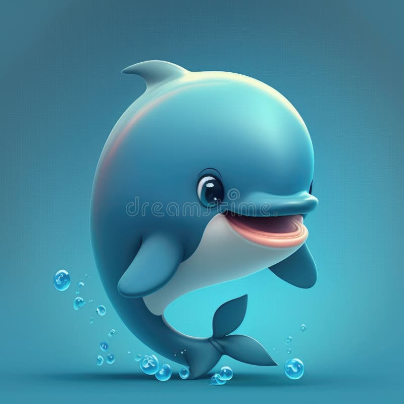 Cute Dolphin Character on Blue Background Stock Illustration ...