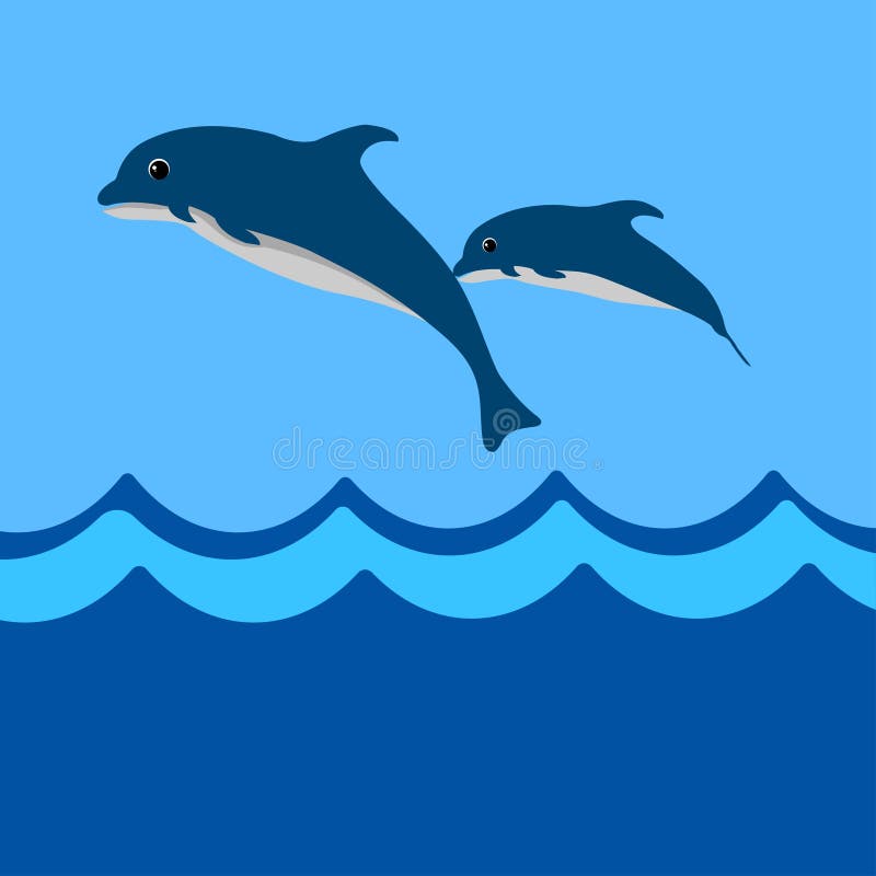 Cute Dolphin Fish Happy Jumping with Wave Vector Stock Vector ...