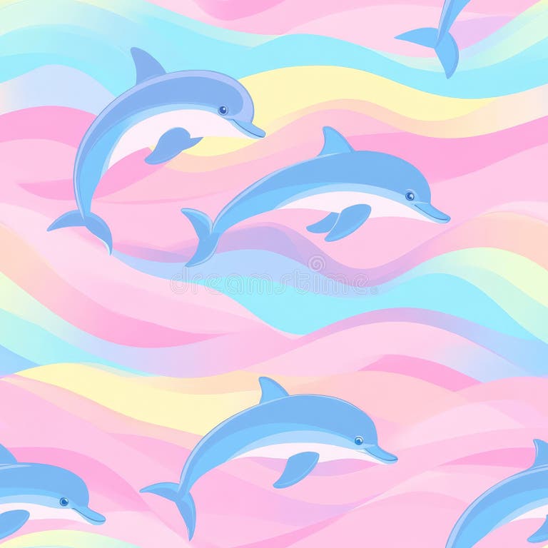 A Cute Dolphin Pattern with Dolphins Jumping through Rainbow-colored ...