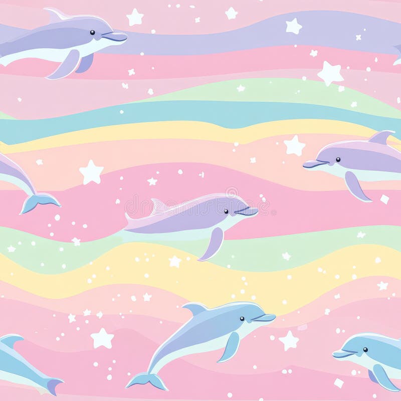 A Cute Dolphin Pattern with Dolphins Jumping through Rainbow-colored ...