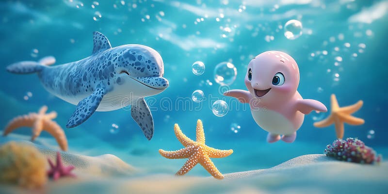 Cute Dolphin Seal Underwater Stock Illustration - Illustration of ocean ...