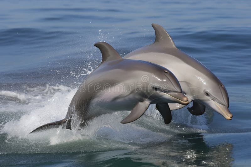 Cute Dolphins Jumping. Generative AI Stock Illustration - Illustration ...
