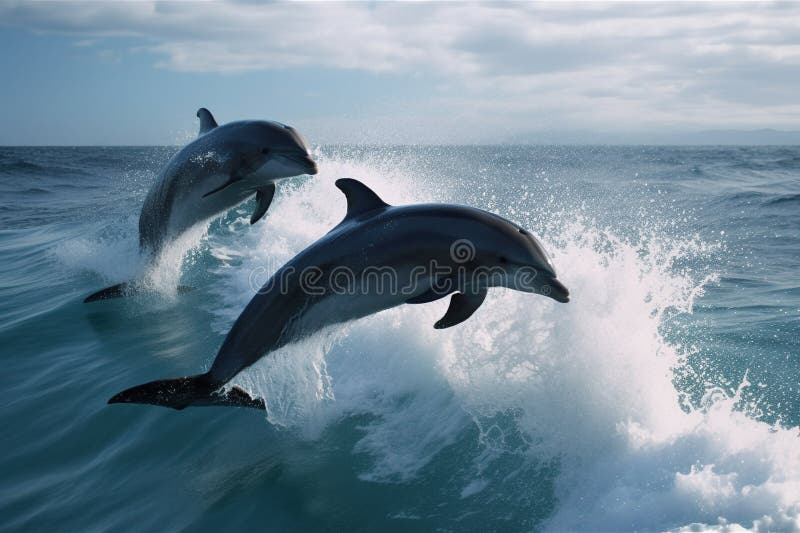 Cute Dolphins Jumping. Generative AI Stock Illustration - Illustration ...