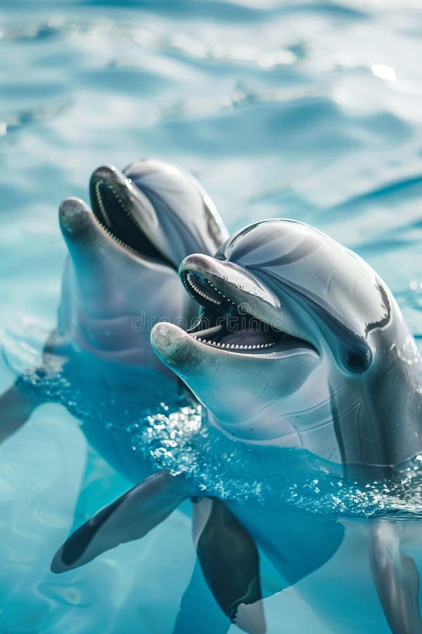 Cute Dolphins Jumping Out of the Water. Stock Illustration ...