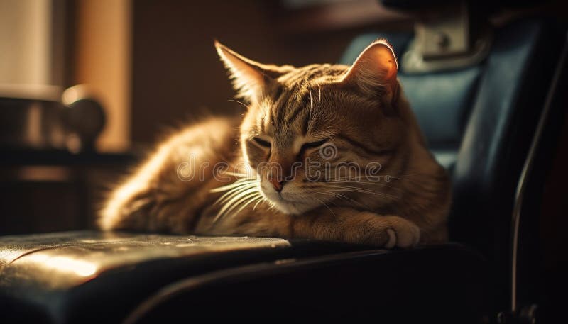 A Cute Domestic Cat Rests on a Soft Car Seat Generated by AI Stock ...