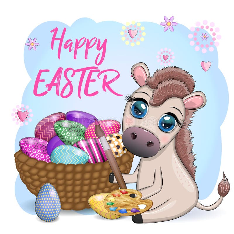 Cute Donkey with an Easter Egg. Easter Character and Postcard Stock ...