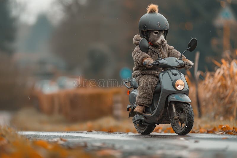 Cute Donkey Riding a Scooter in Winter Stock Illustration ...