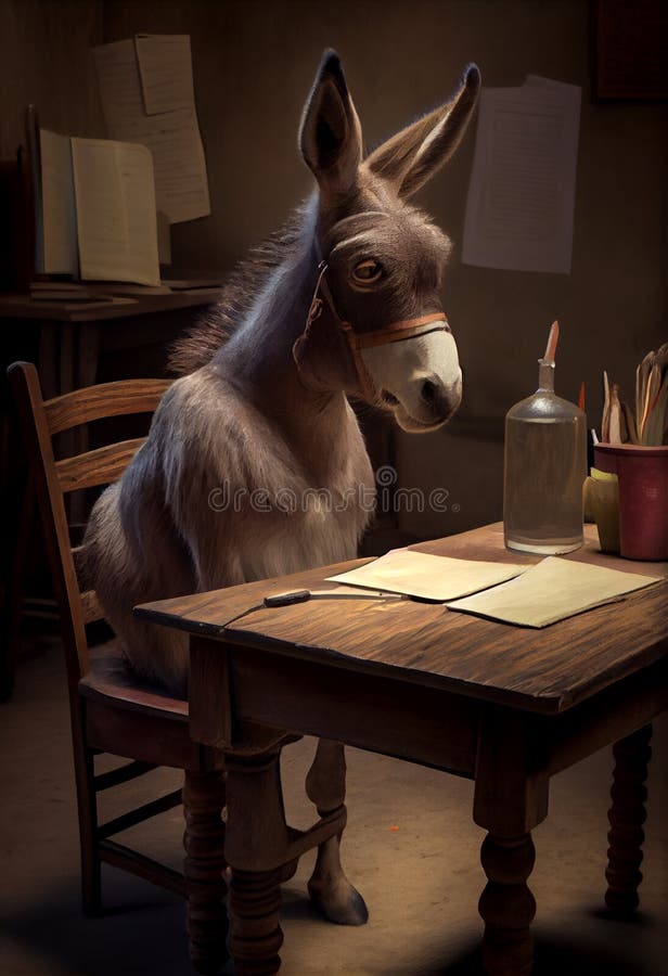 Cute Donkey Schoolboy Doing Homework. AI Generated Stock Illustration ...