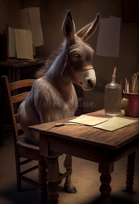 Cute Donkey Schoolboy Doing Homework. AI Generated Stock Illustration ...