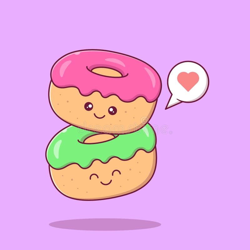 Cute Donuts and Coffee Smiling with Love Flat Cartoon Characters Stock ...