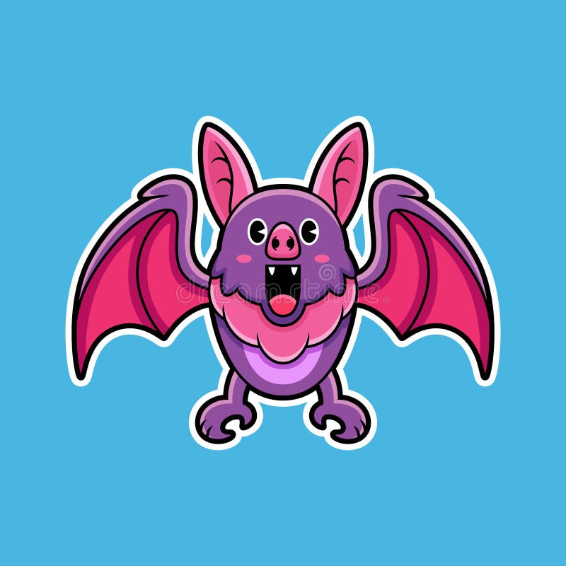 Cute Doodle Bat with Funny Poses Stock Vector - Illustration of purple ...