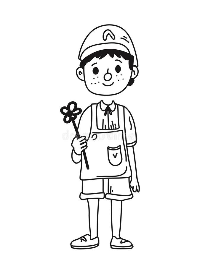 Cute Doodle Boy in Linear Style Stock Illustration - Illustration of ...