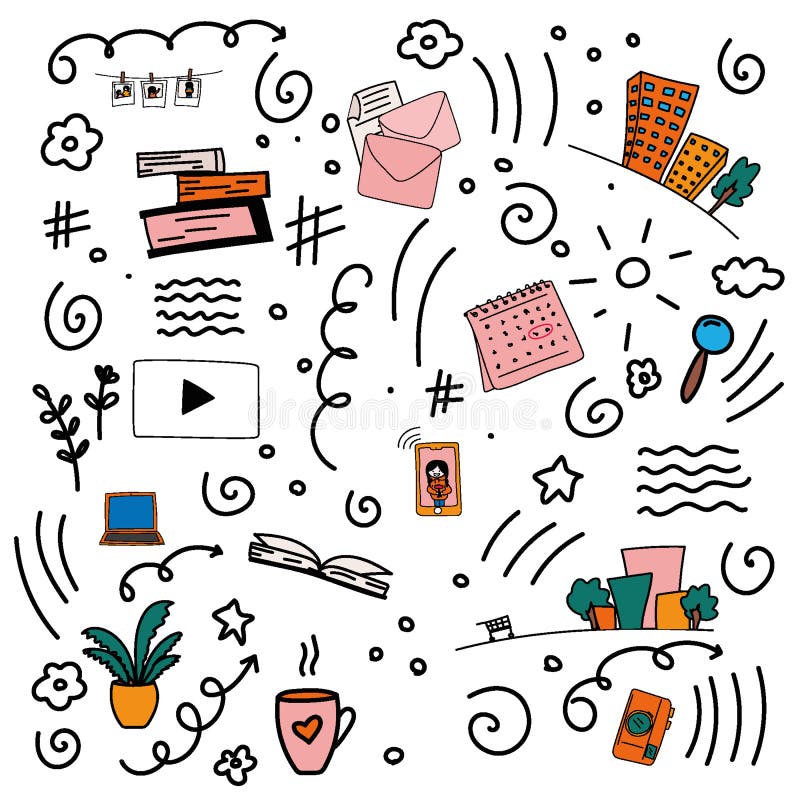 Cute Doodle, Camera Computer Books at Home Stock Vector - Illustration ...