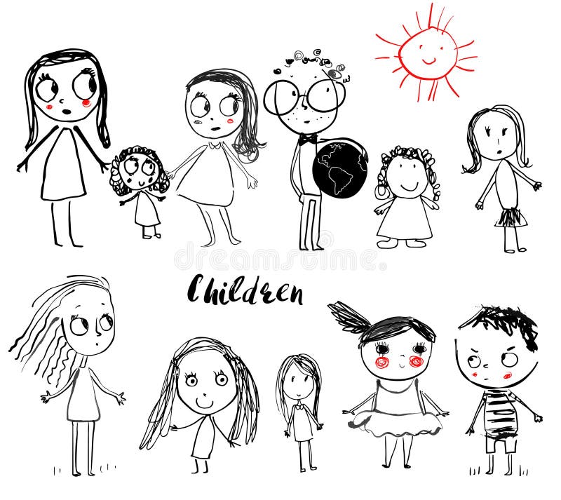 Cute doodle children stock vector. Illustration of happiness - 116642075