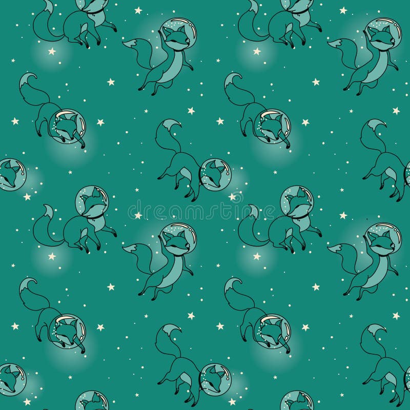 Cute Doodle Fox-astronauts Floating in Space Stock Vector ...