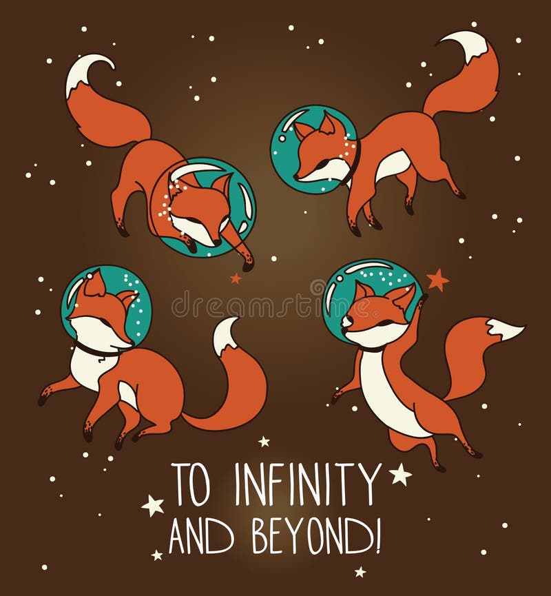 Cute Doodle Fox-astronauts Floating in Space Stock Vector ...