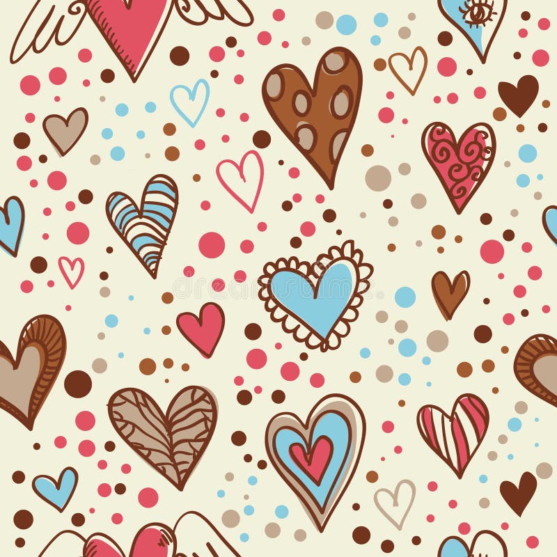 Cute Doodle Hearts Seamless Wallpaper Stock Vector - Illustration of ...