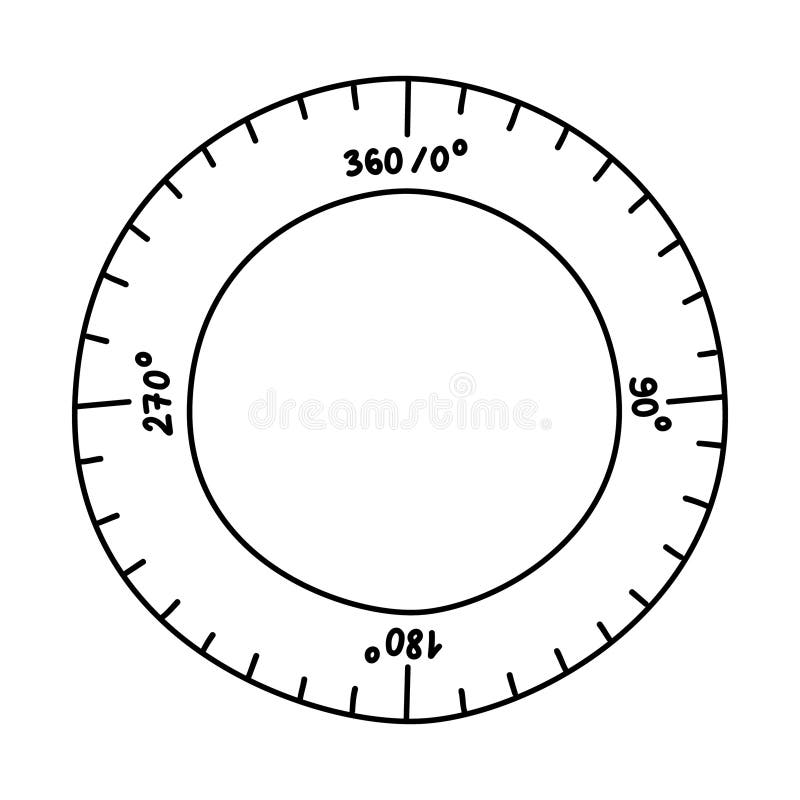 Cute Doodle Plastic Circular Protractor Ruler with Outline. Hand Drawn ...
