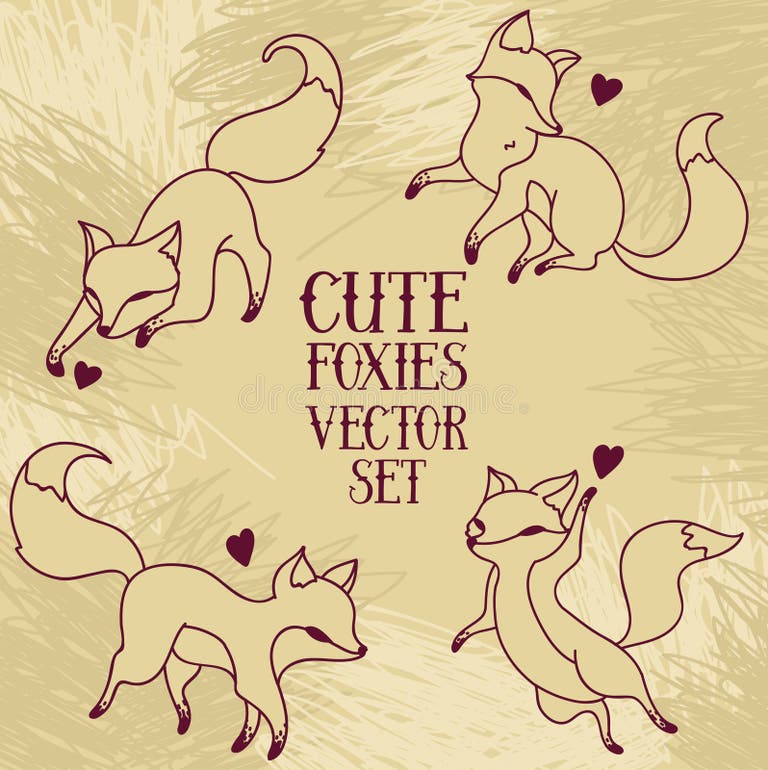 Cute doodle playing foxies stock vector. Illustration of love - 85832686