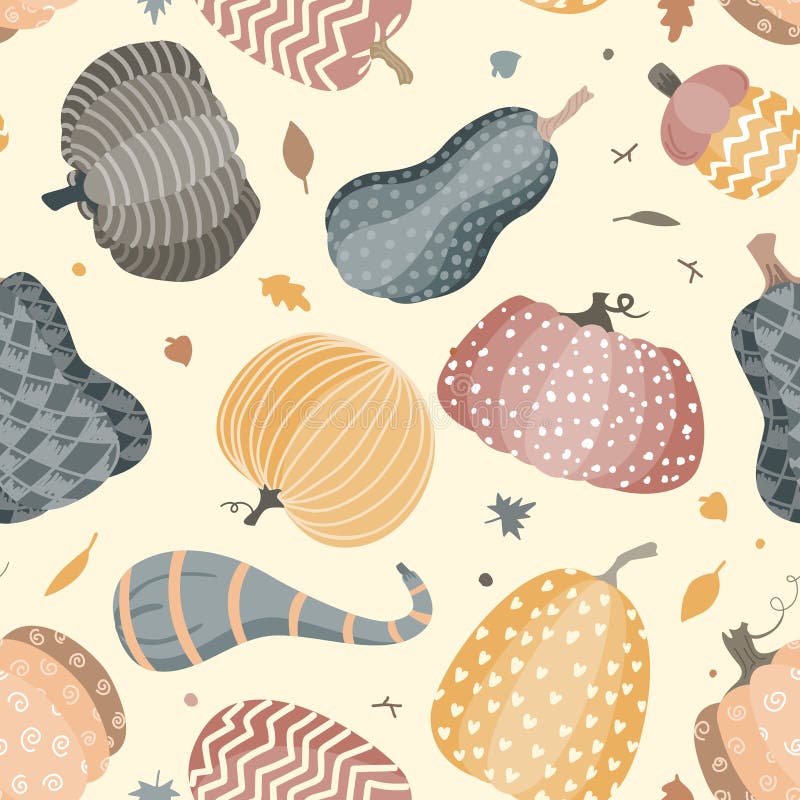 Cute Doodle Pumpkins Seamless Pattern. Halloween or Thanksgiving Day ...