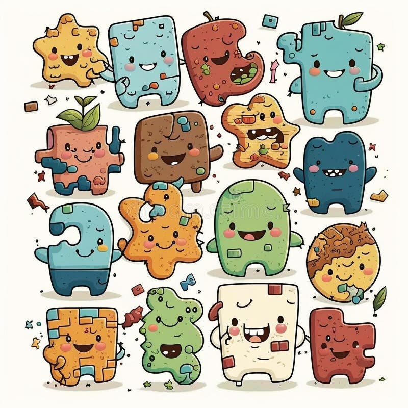 Cute Doodle Puzzles Cartoon Style, Illustrator, Generative AI Stock ...
