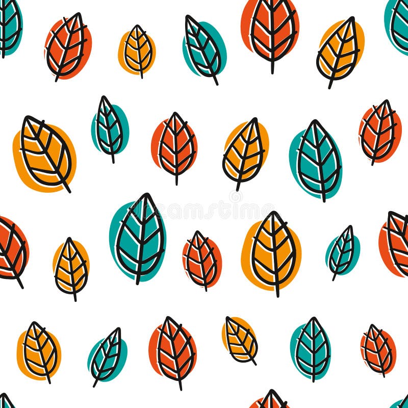 Cute Doodle Seamless Pattern with Bright Leaves Stock Vector ...