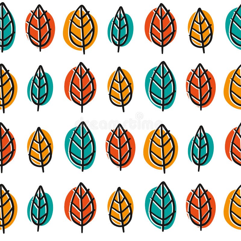 Cute Doodle Seamless Pattern with Bright Leaves Stock Vector ...