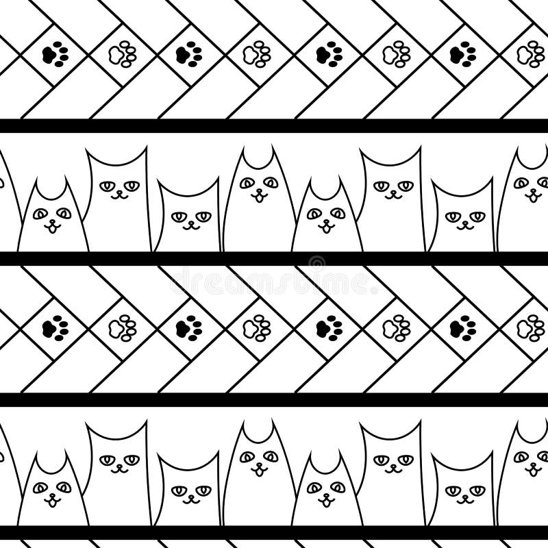 Cute Doodle Seamless Pattern with Cats, Dogs and Paws Stock Vector ...
