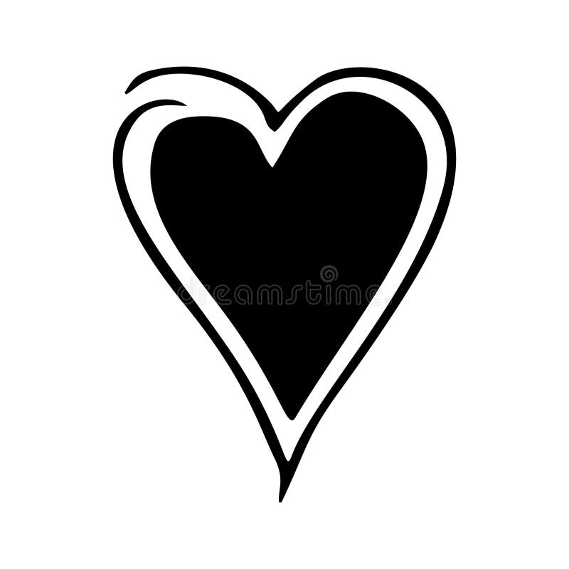A Cute Doodle-style Hand-drawn Icon of a Black Heart, Symbolizing Love ...