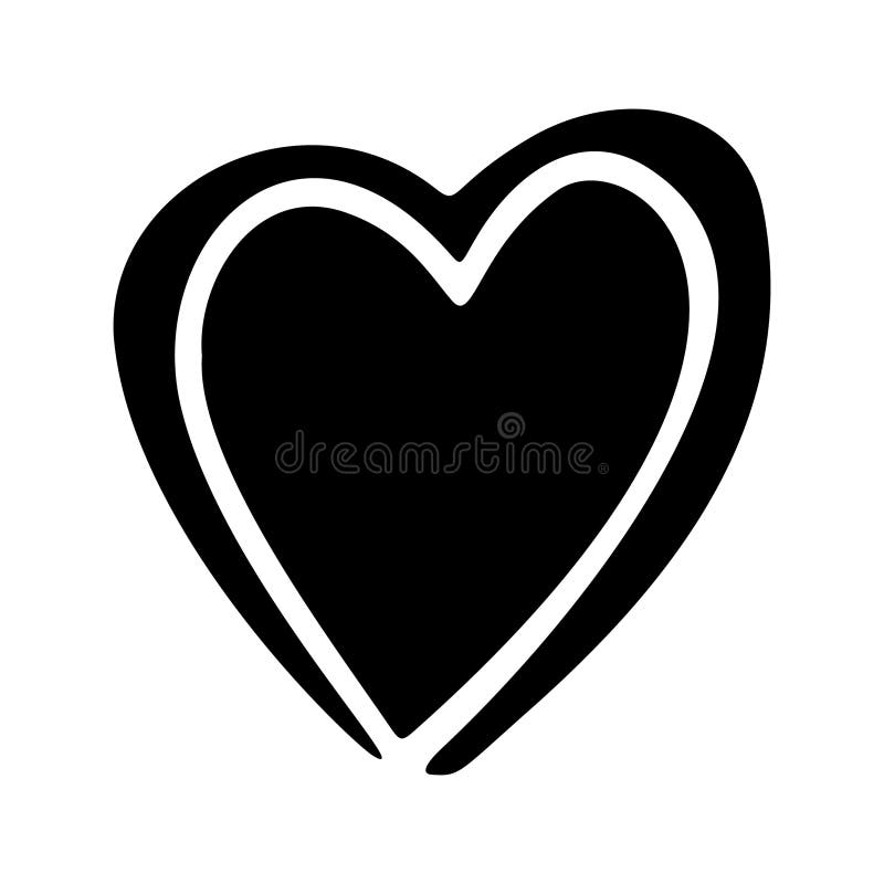A Cute Doodle-style Hand-drawn Icon of a Black Heart, Symbolizing Love ...